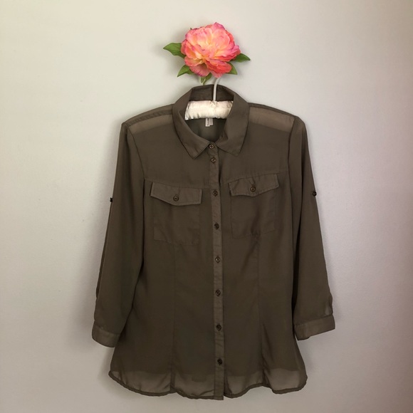 Truth NYC | Tops | Truth Nyc Shirt Sheer Olive Sz L | Poshmark